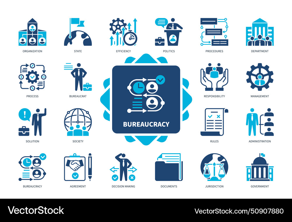 Bureaucracy solid icon set Royalty Free Vector Image