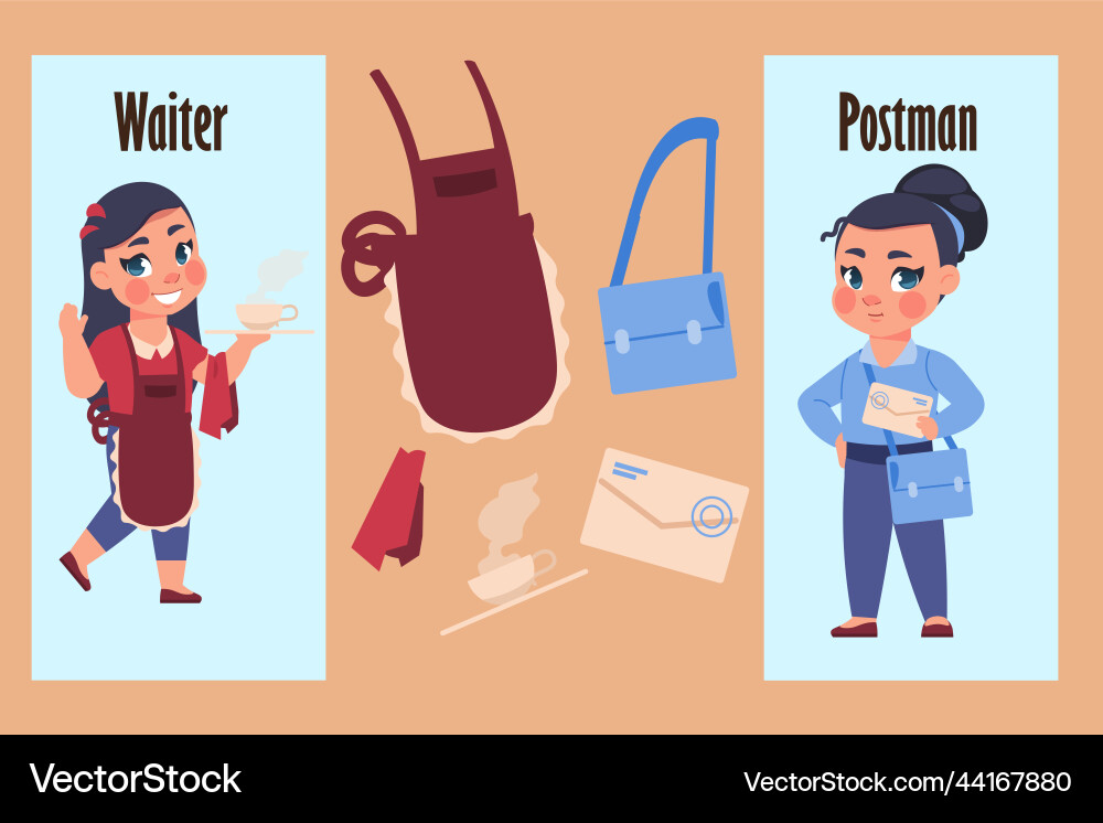 Kids in uniform waiter and postman profession Vector Image