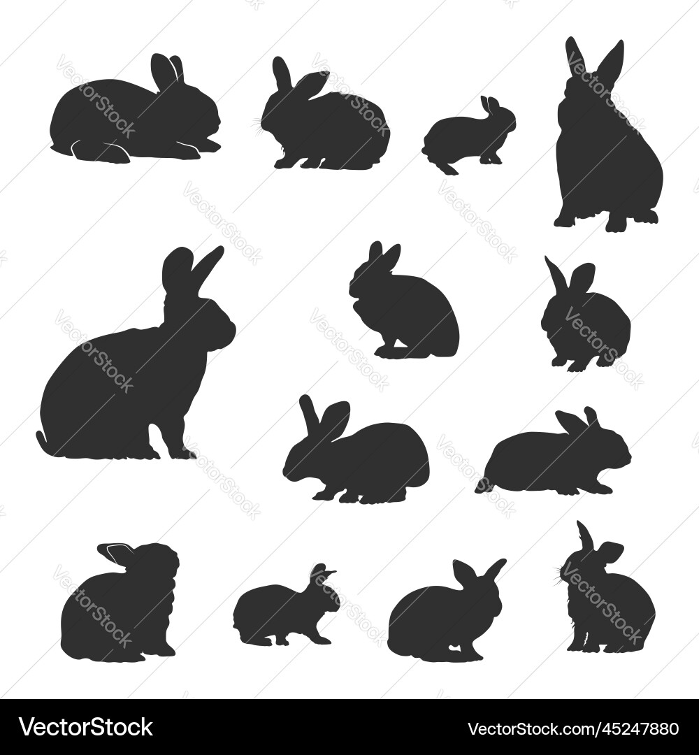 Rabbits silhouettes bunny silhouette set Vector Image