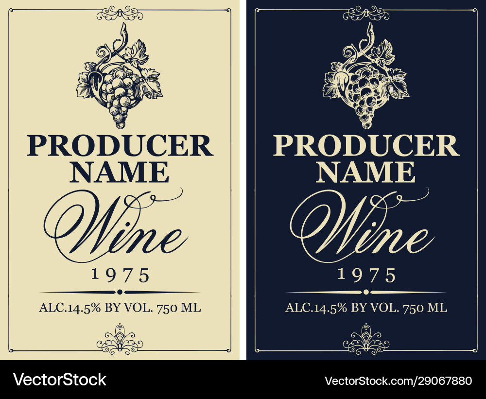 Set wine labels with hand drawn bunch grapes Vector Image