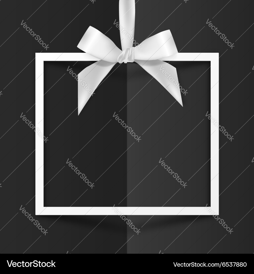 White gift box frame with silky bow on black Vector Image