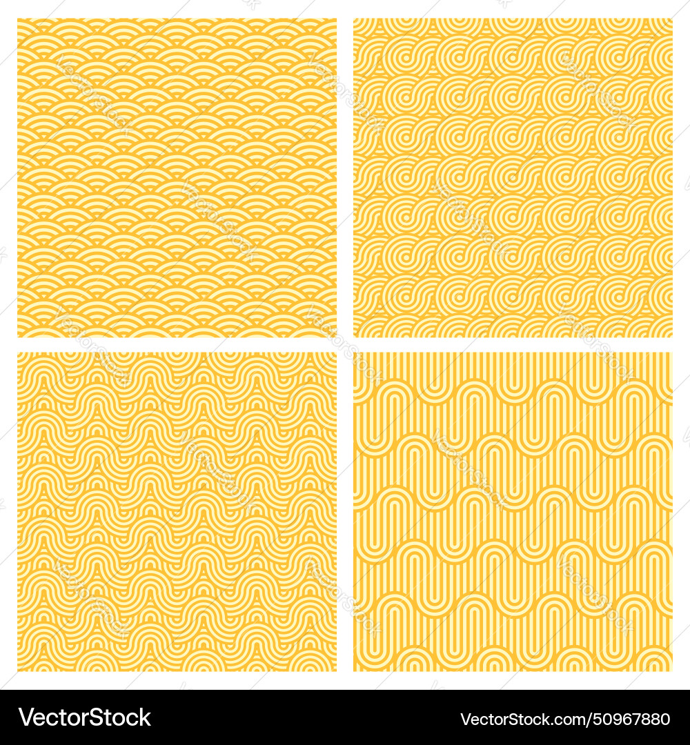 Yellow ramen noodle pasta seamless patterns set Vector Image