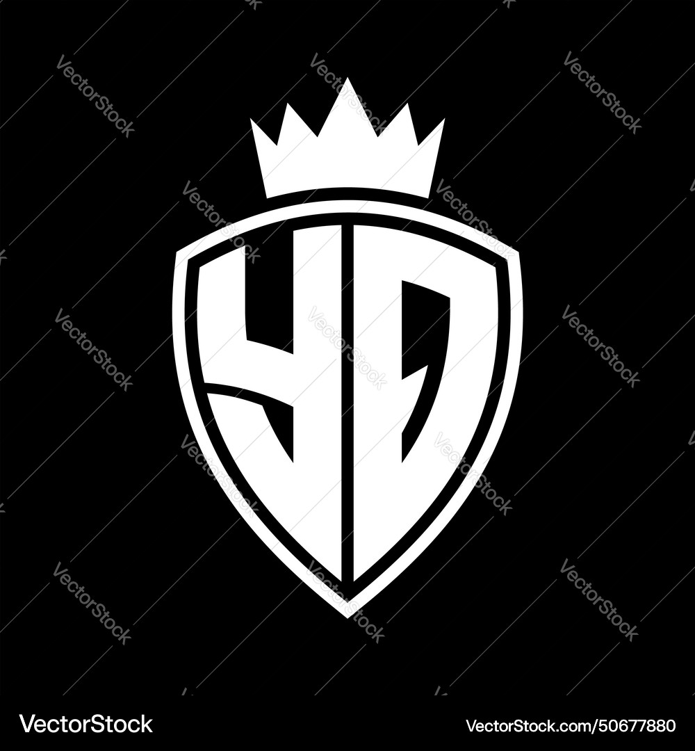 Yq letter monogram shield and crown outline shape Vector Image