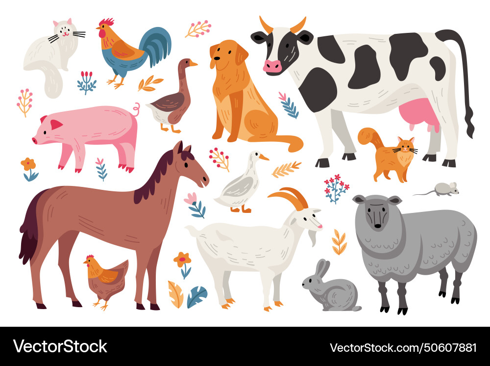 Farm animals set Royalty Free Vector Image - VectorStock