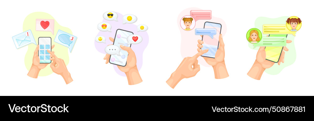 Hand with smartphone device use chat app have Vector Image