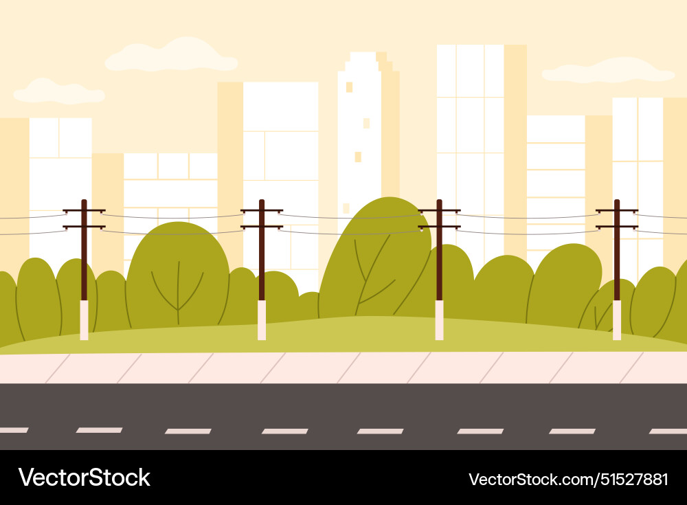 Modern cityscape road with power lines Royalty Free Vector