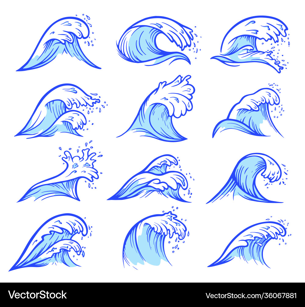 Sea waves set and ocean water wave design Vector Image