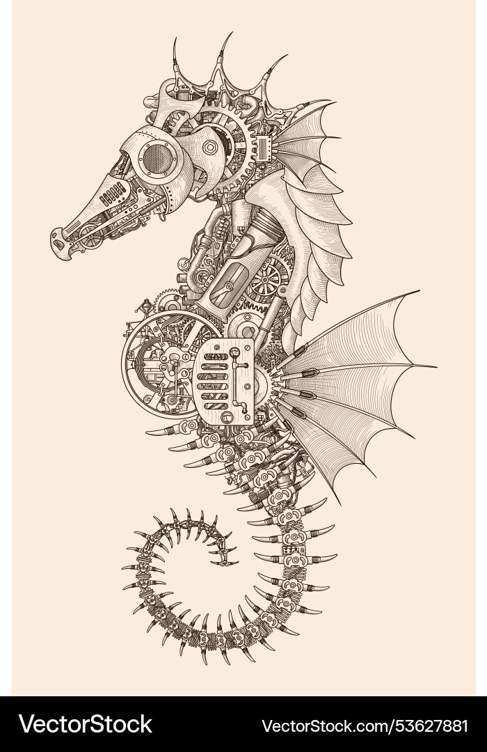 Steampunk style sea horse Royalty Free Vector Image