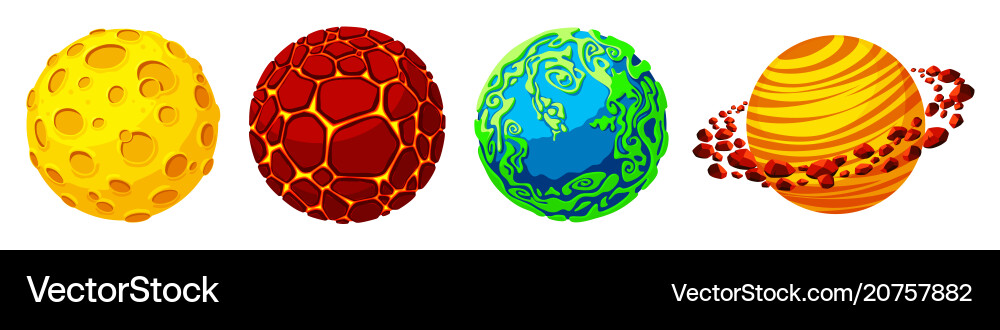 Cartoon planets for game design set Royalty Free Vector
