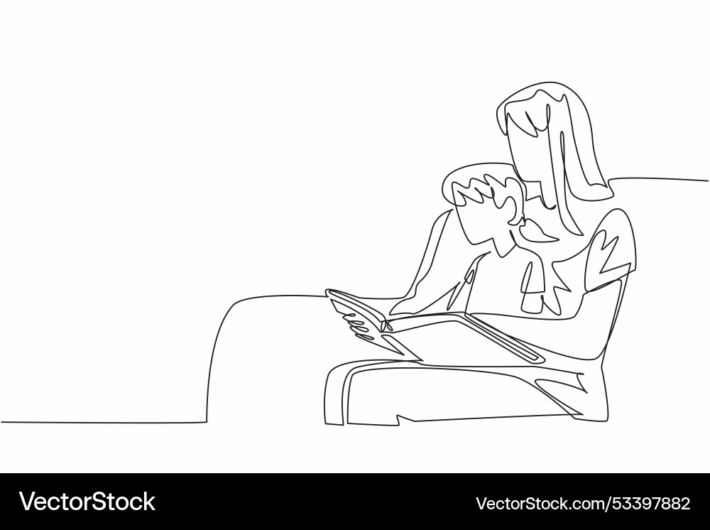 Continuous one line drawing daughter sits Vector Image