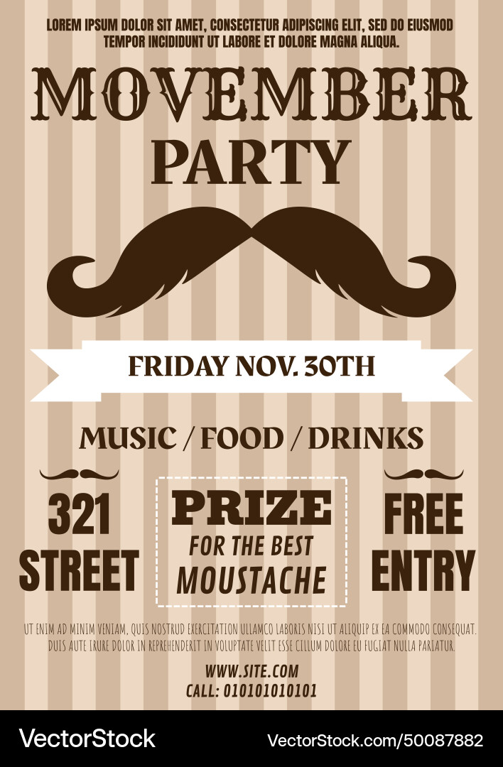 Moustache party invitation movember card Vector Image
