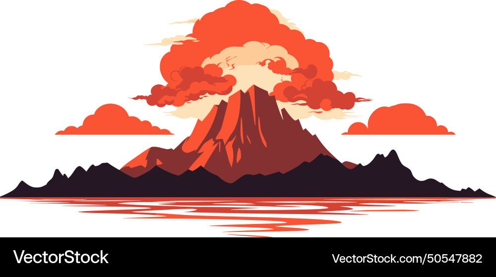 Volcano eruption smoke lava mountain landscape Vector Image