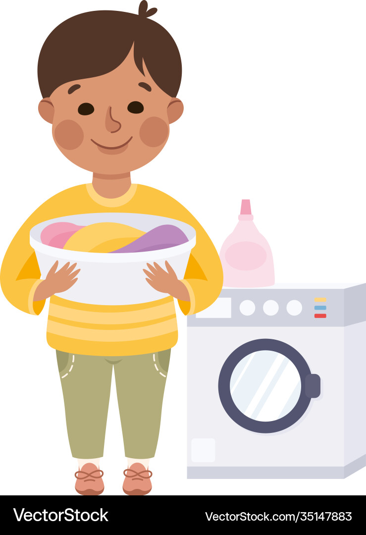 Boy Helping with Laundry Royalty Free Vector Image