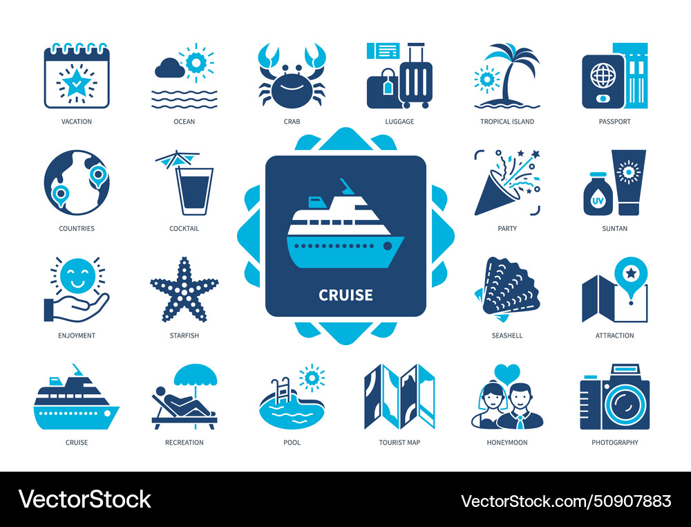 Cruise solid icon set Royalty Free Vector Image