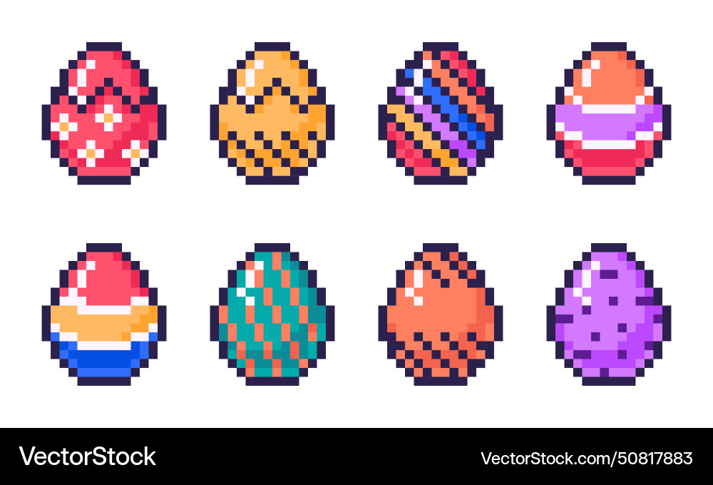 Pixel 8 bit eggs easter art painted Royalty Free Vector
