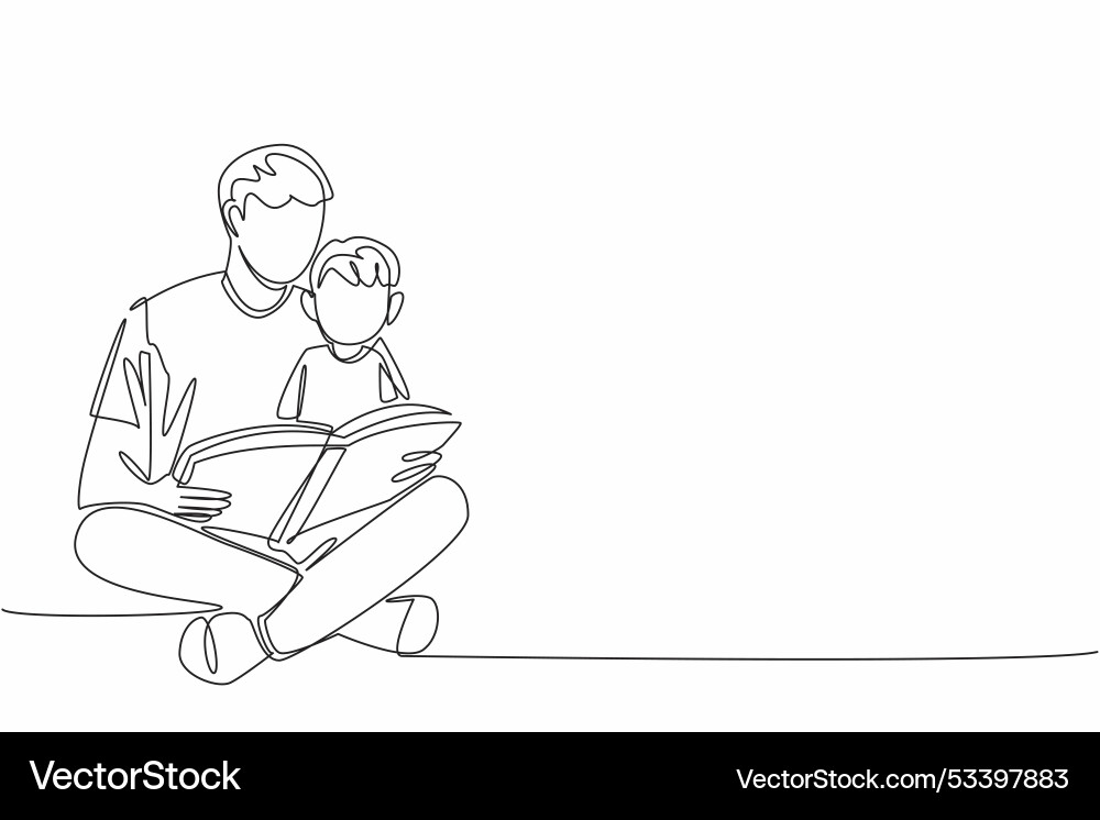 Single one line drawing a boy sitting on his Vector Image