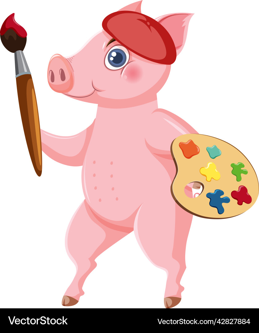 A pig holding colour palette and bush Royalty Free Vector