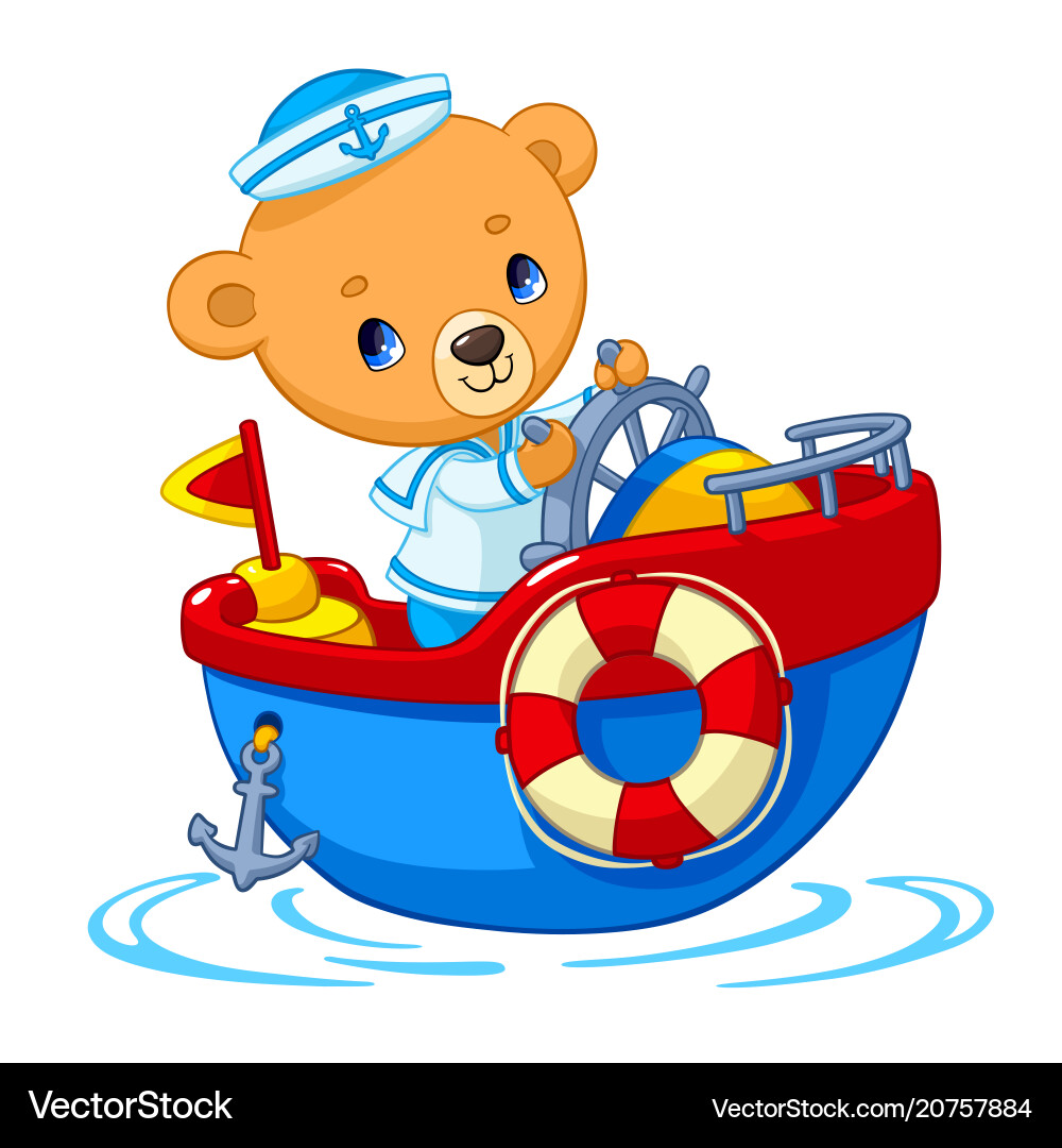 Bär Seemann auf dem Boot Cartoon Lizenzfreies Vektorbild