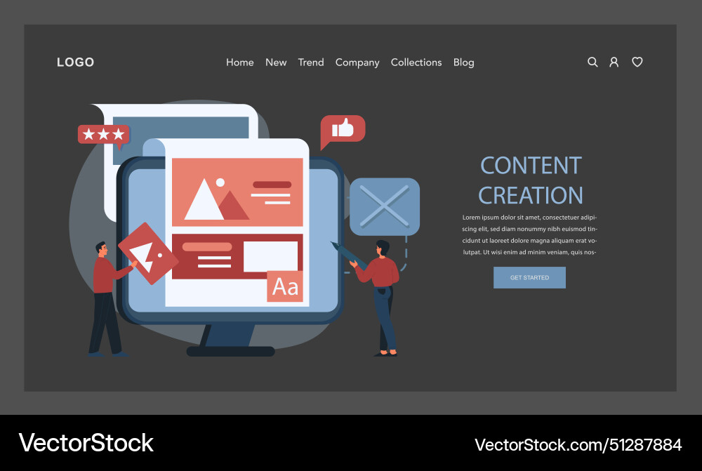Content creation web banner or landing page dark Vector Image