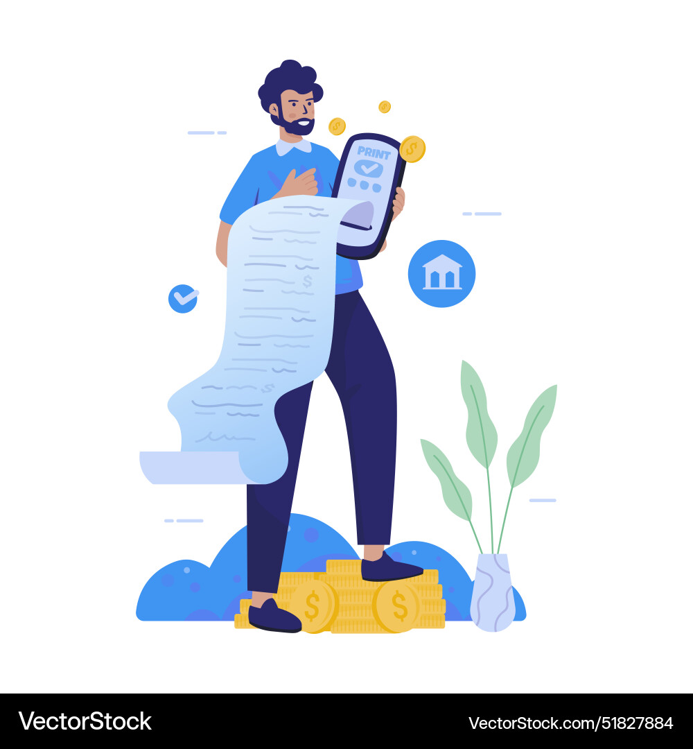 Print bills transaction net banking Royalty Free Vector