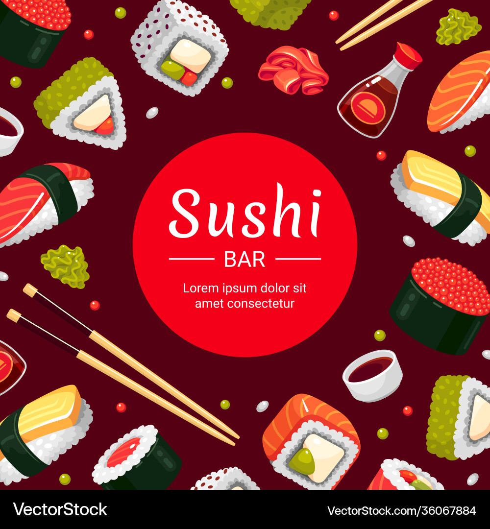 Sushi bar square banner template Royalty Free Vector Image