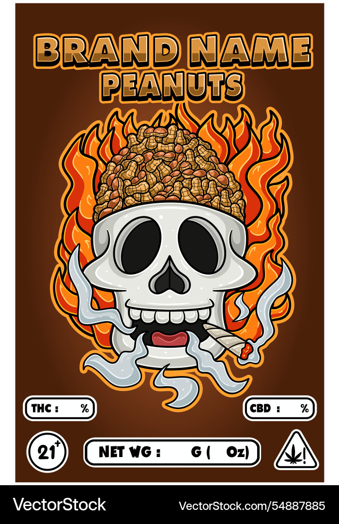 Cartoon peanuts on skull head smoking and burning Vector Image