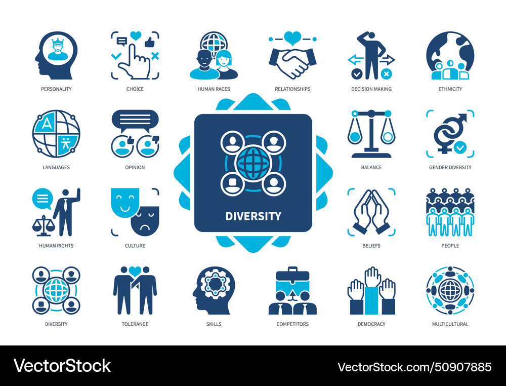 Diversity solid icon set Royalty Free Vector Image