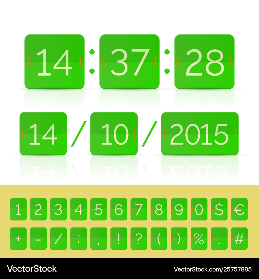 Green flat countdown timer with flip calendar Vector Image