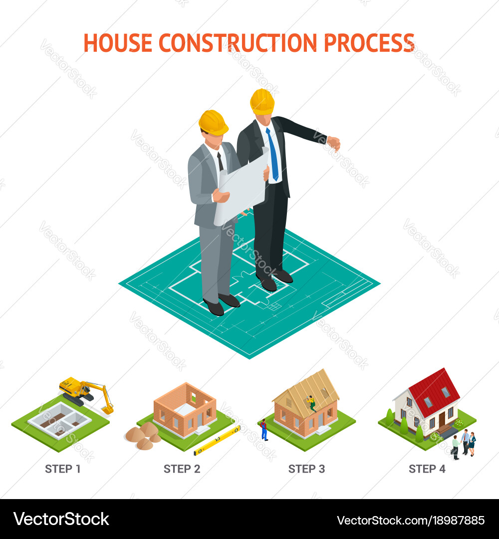 Isometric set stage-by-stage construction Vector Image