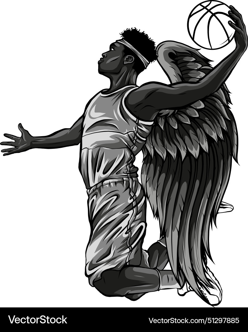 Monochrome basketball player jumping with bird Vector Image