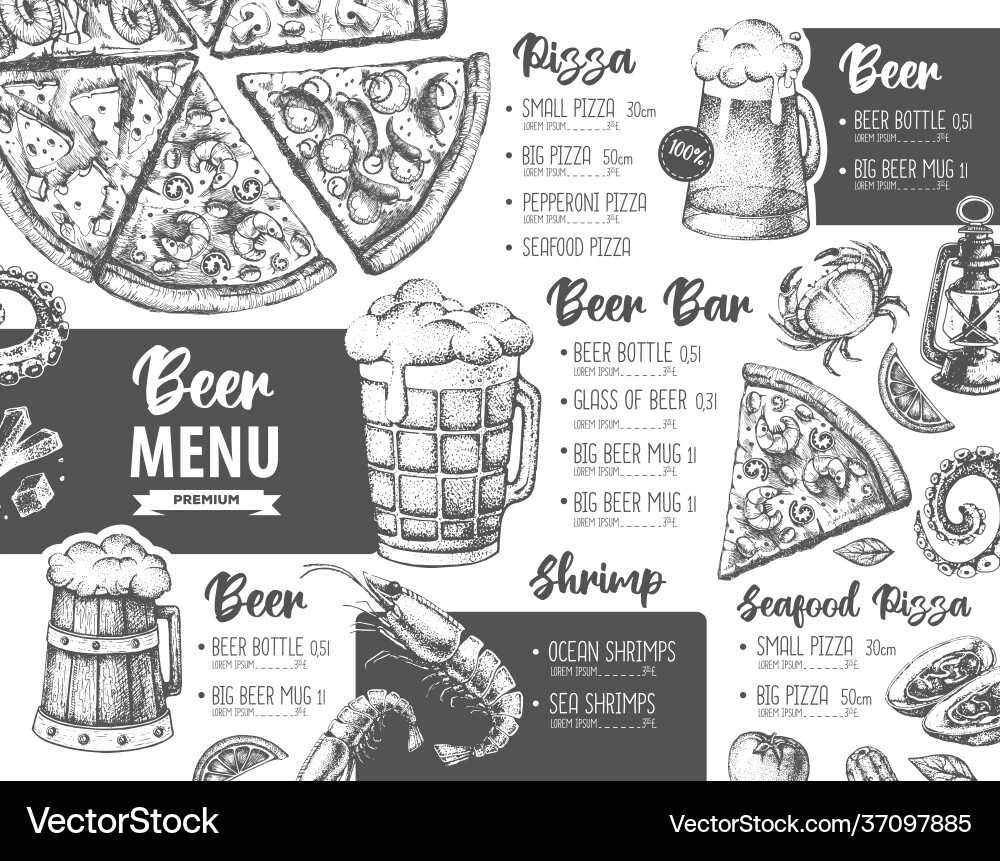 Restaurant beer menu design Royalty Free Vector Image