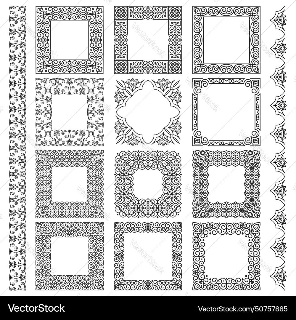 Set of square frames brushes and oriental ornament