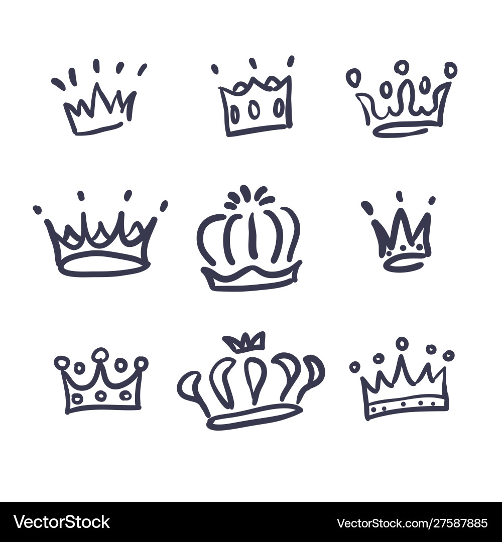 Sketch crown simple crowns hand drawn Royalty Free Vector