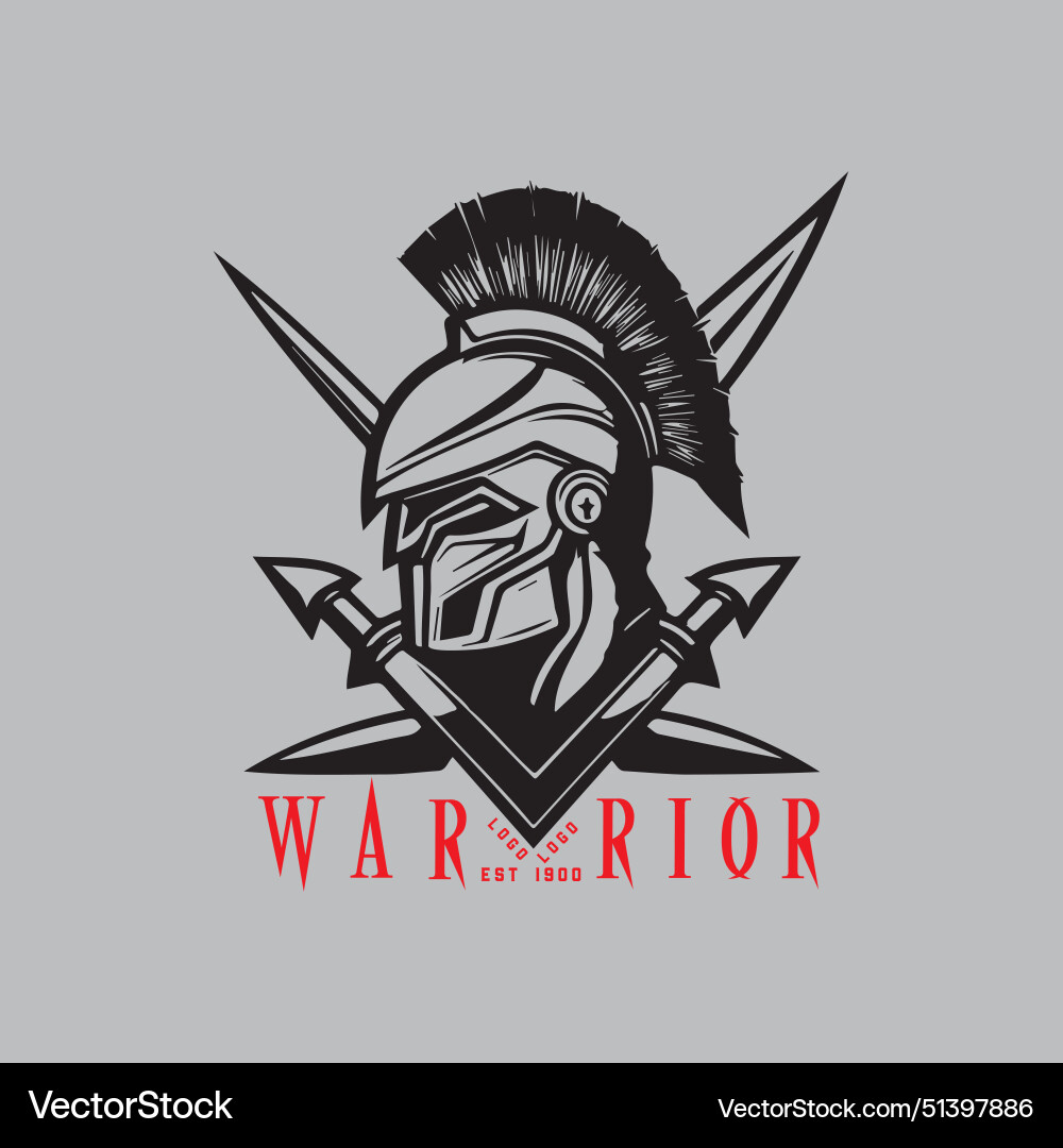 A striking logo depicting helmet and sword Vector Image