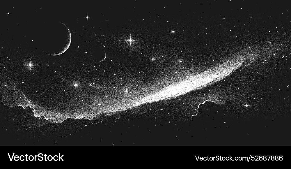 Deep space galaxy background in stippling style Vector Image