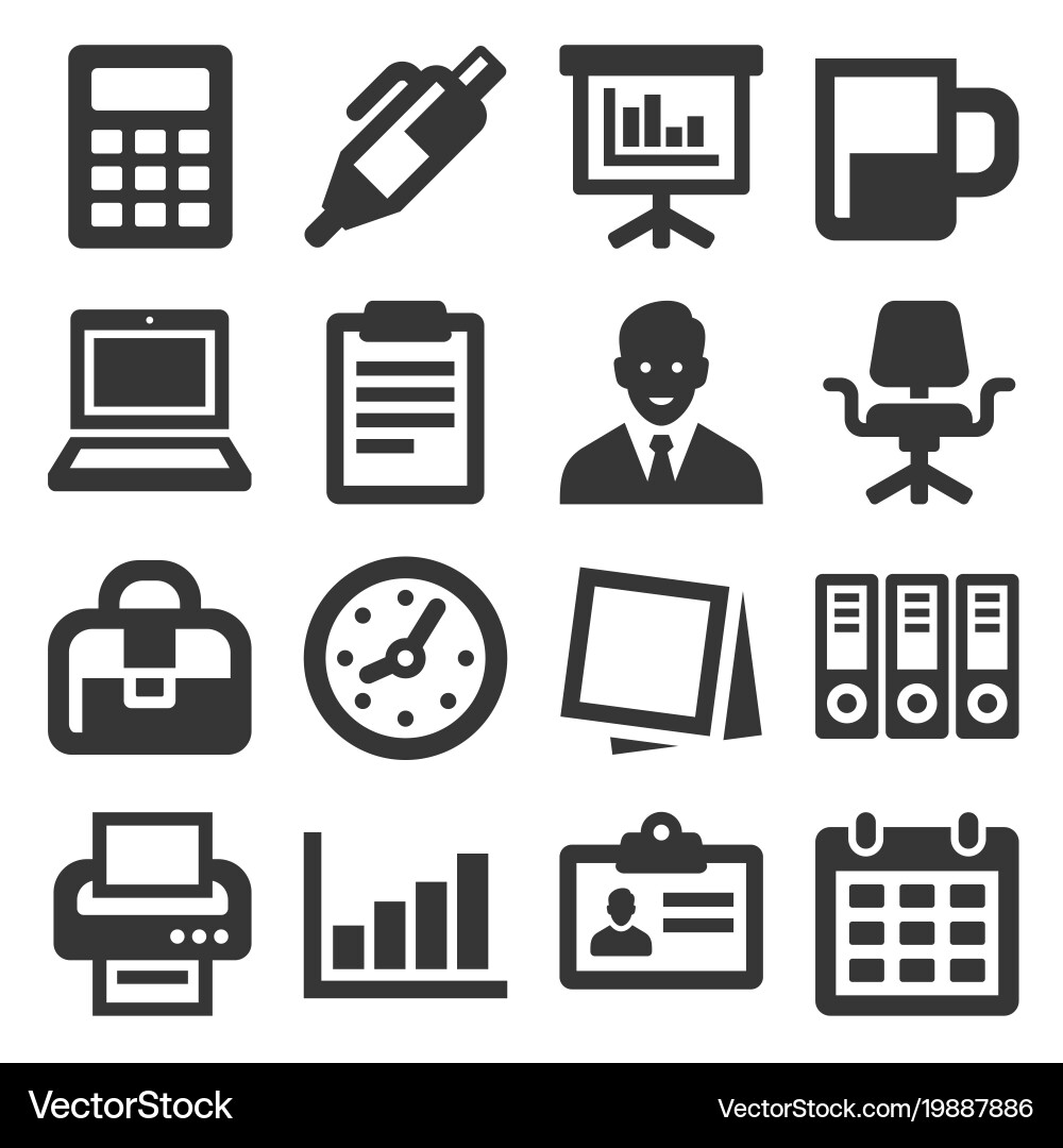 Office supplies icons set on white background Vector Image