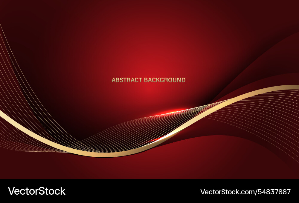 Abstract gold ribbon luxury wave curve on red Vector Image