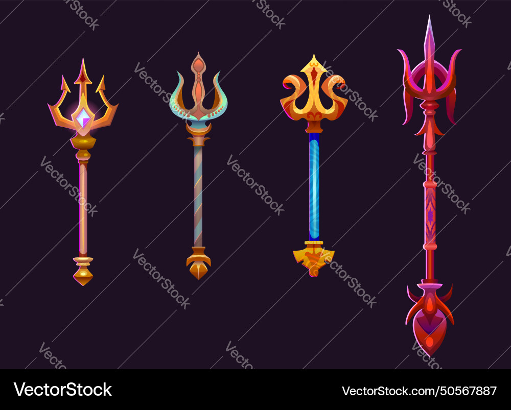 Magic tridents set isolated on black background Vector Image