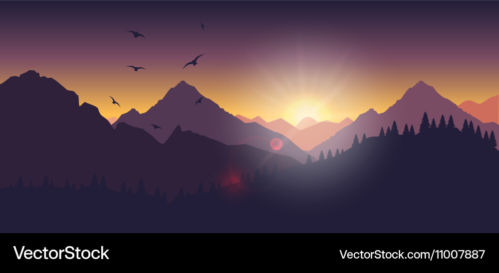 Mountain landscape at sunset and dawn Royalty Free Vector