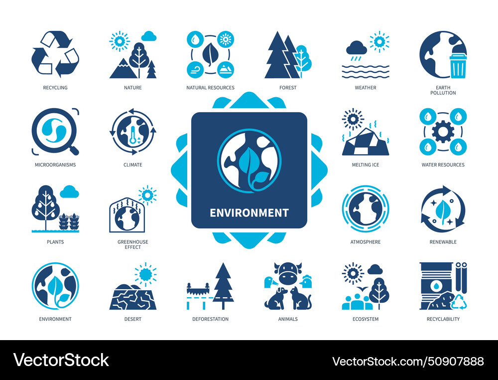 Environment solid icon set Royalty Free Vector Image