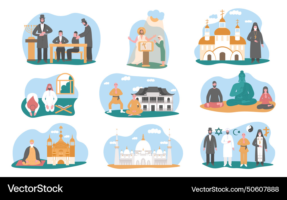 World flat religions set Royalty Free Vector Image