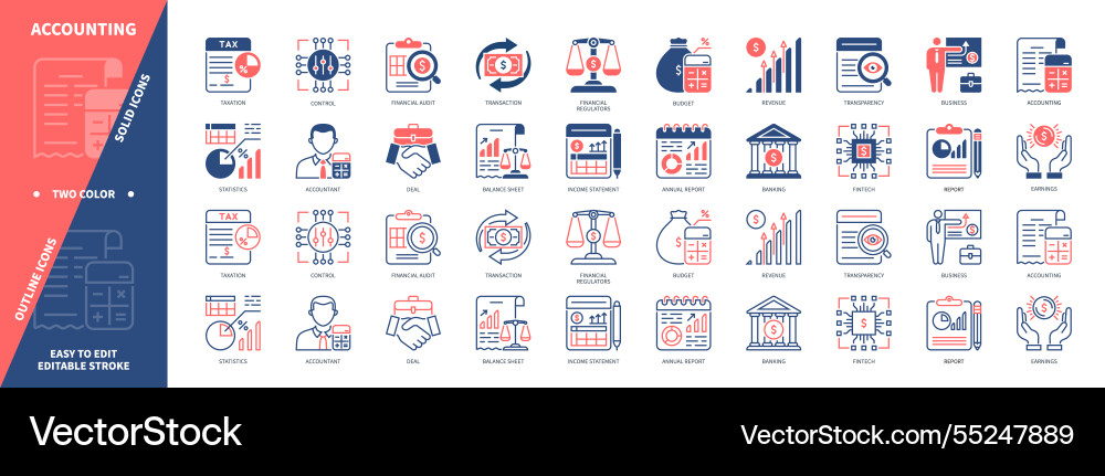 Accounting solid outline set Royalty Free Vector Image