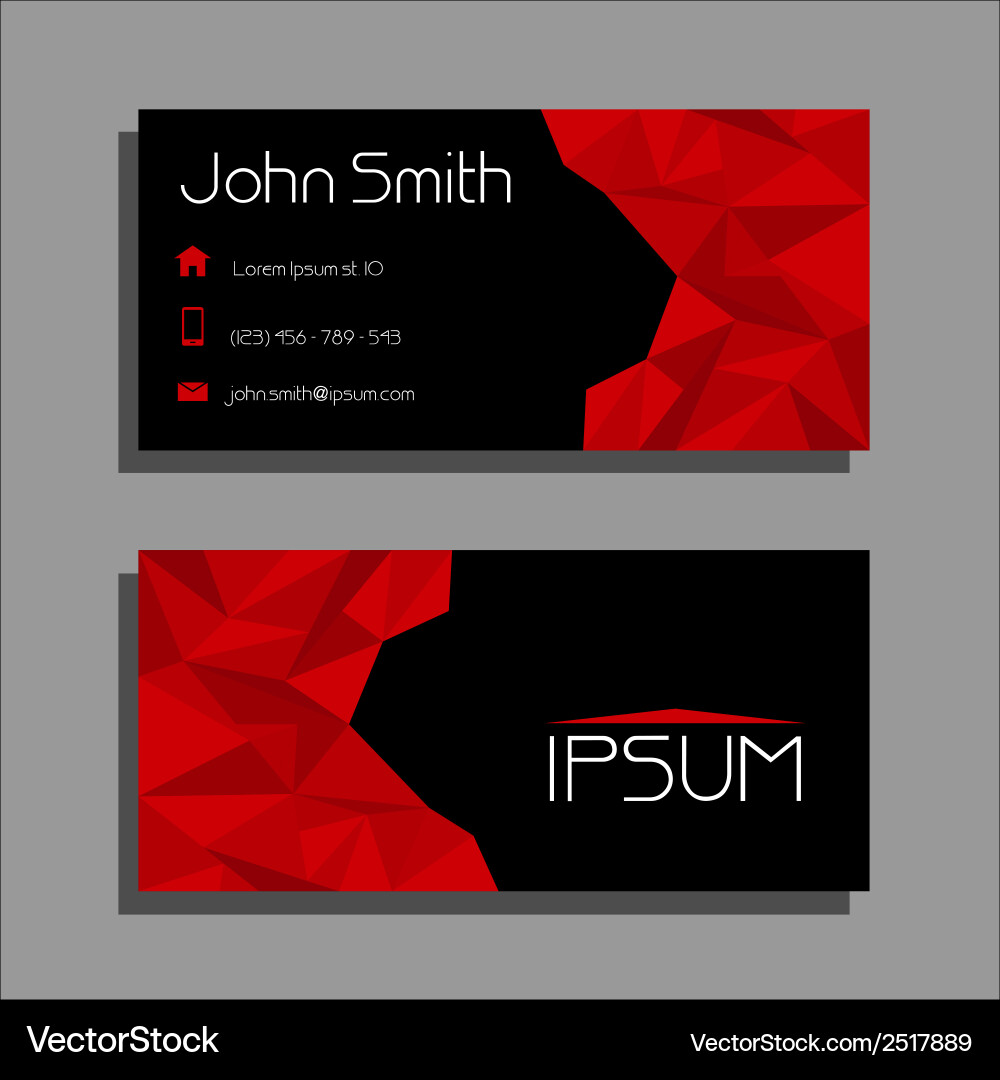 Modern Polygon Business Card - Red & Black Vector Image