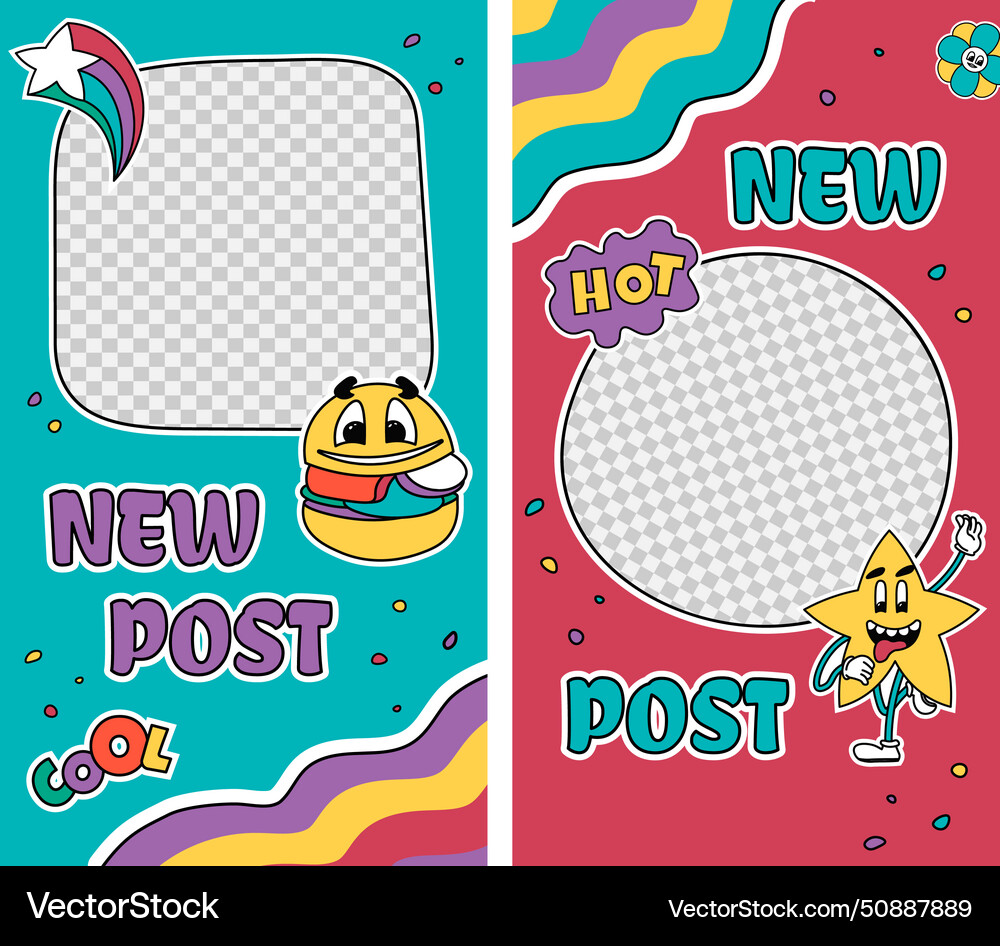 New post for social media frame with characters Vector Image