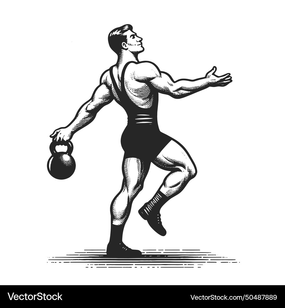 Strongman athlete with kettlebell weight Vector Image