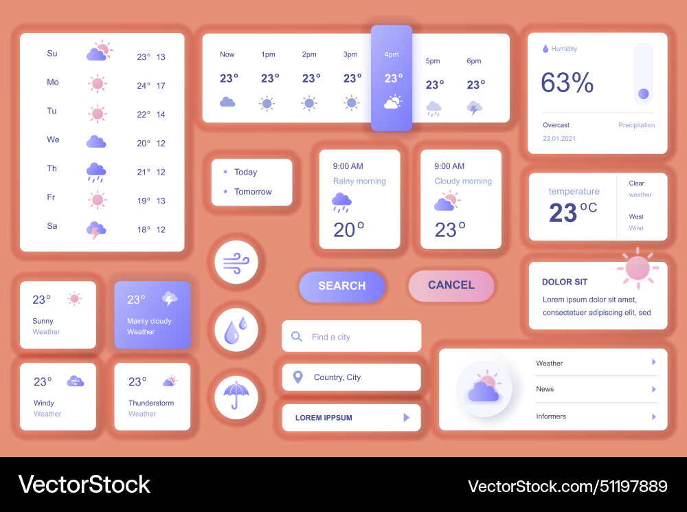 User interface elements set for weather mobile Vector Image