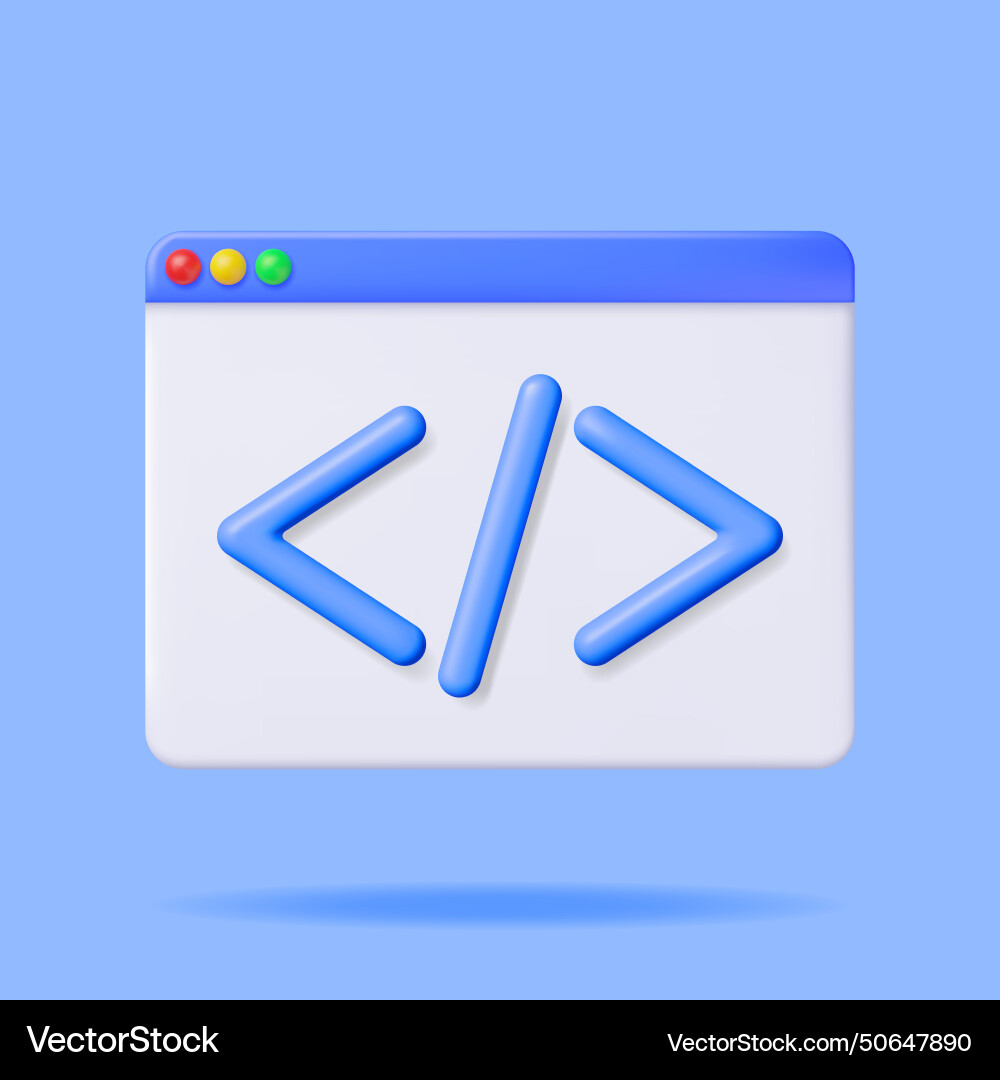 3d code icon window isolated on white Royalty Free Vector