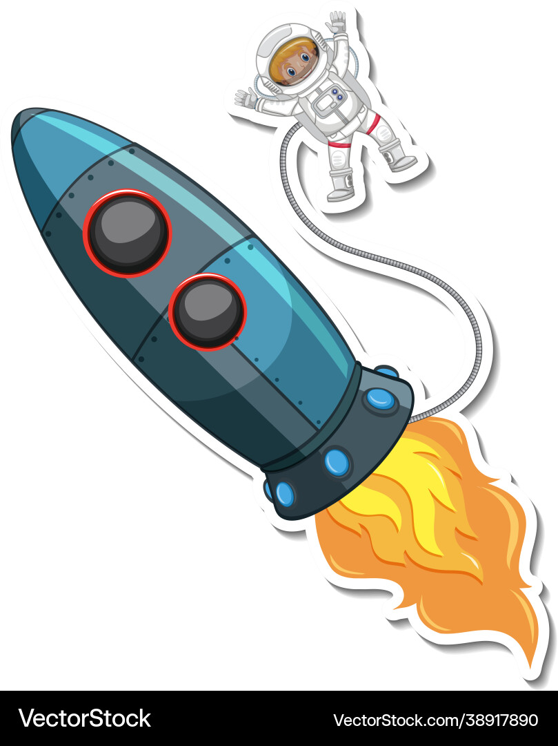 A sticker template with rocket space cartoon Vector Image
