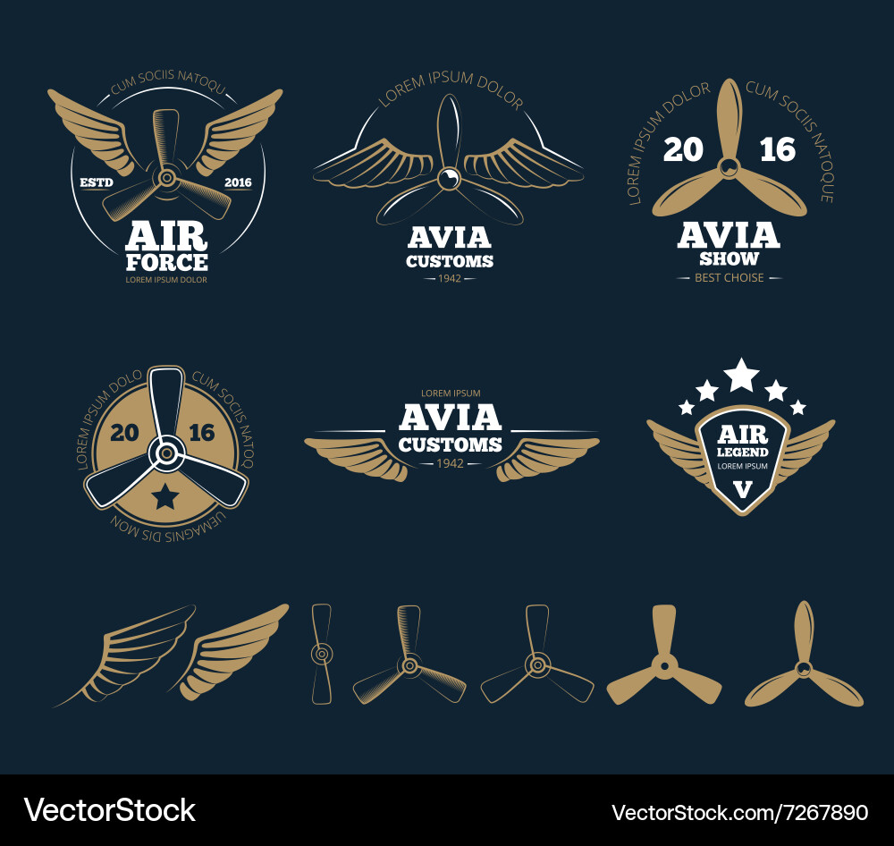 Aircraft design elements and logos Royalty Free Vector Image