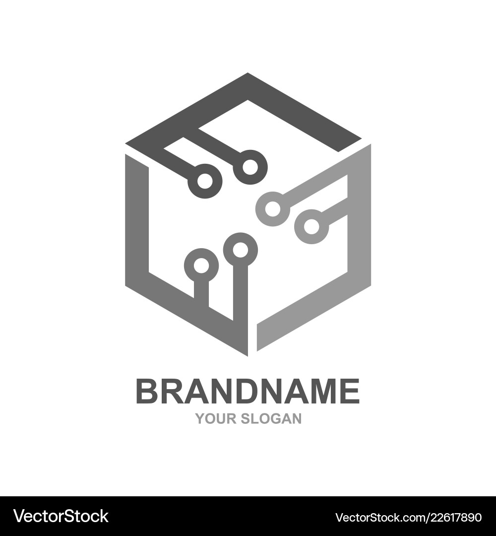 Digital box cube tech shattered logo Royalty Free Vector